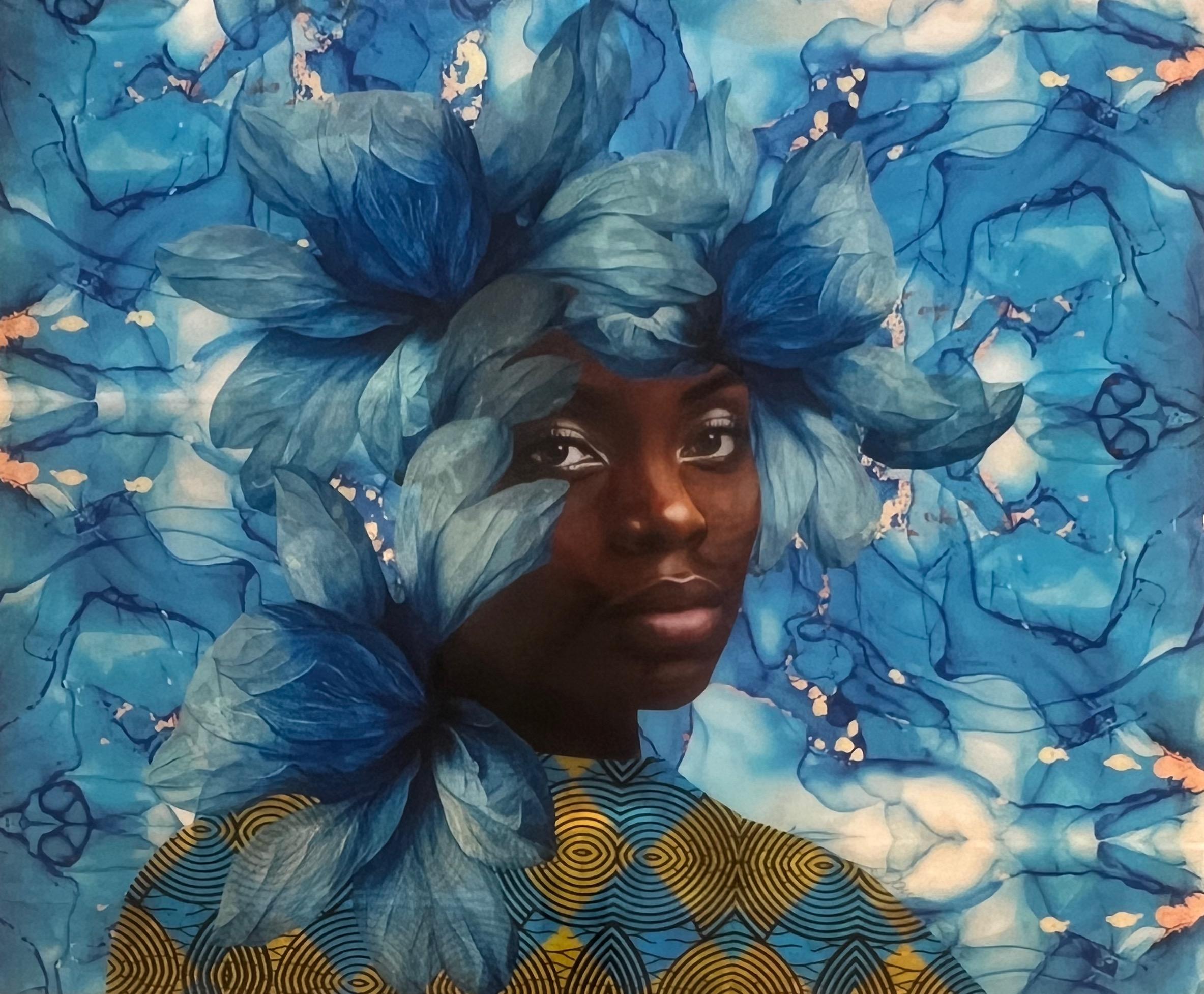 Janice Frame - "Oceans and the Power of Blue" mixed media portrait of ...