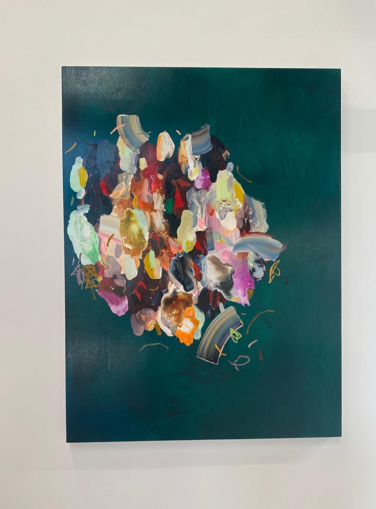 Janna Watson - Trash Talking A Butterfly, Abstract Painting, Dark Green ...