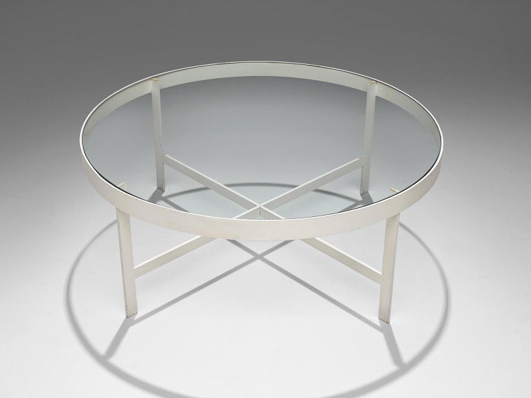 Janni Van Pelt Coffee Table in White Steel and Glass For Sale at 1stDibs