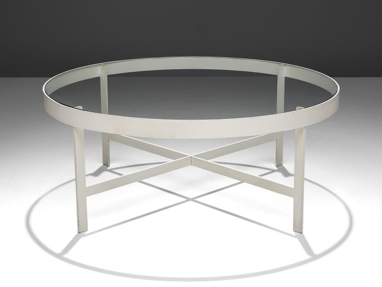 Janni Van Pelt Coffee Table in White Steel and Glass For Sale at 1stDibs