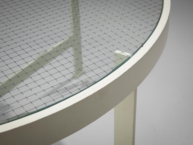 Janni Van Pelt Round Coffee Table in White Metal and Glass For Sale at 1stDibs