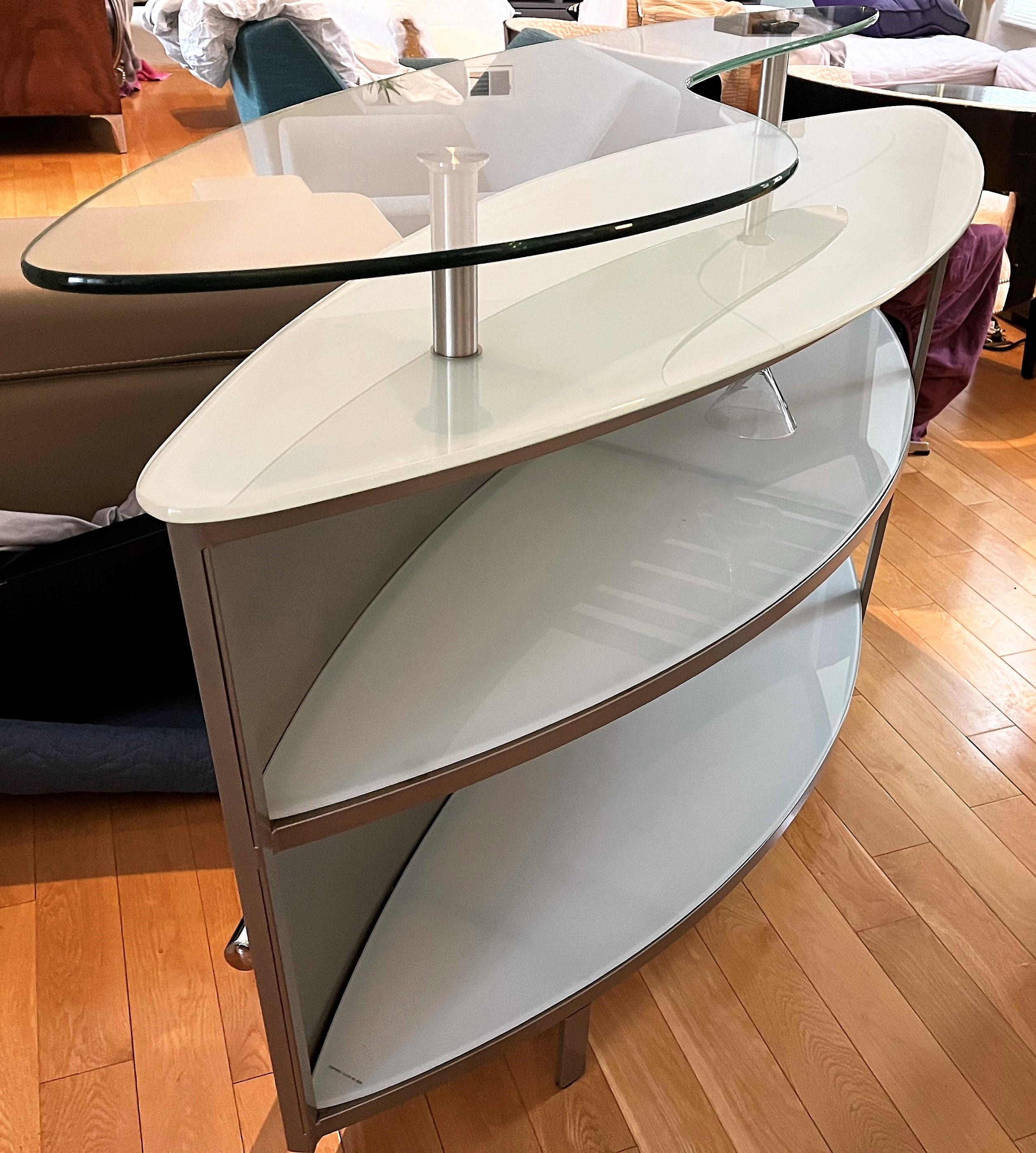 Jansen-Lewis Glass and Stainless Steel Martini Bar and Two Bar Stools ...