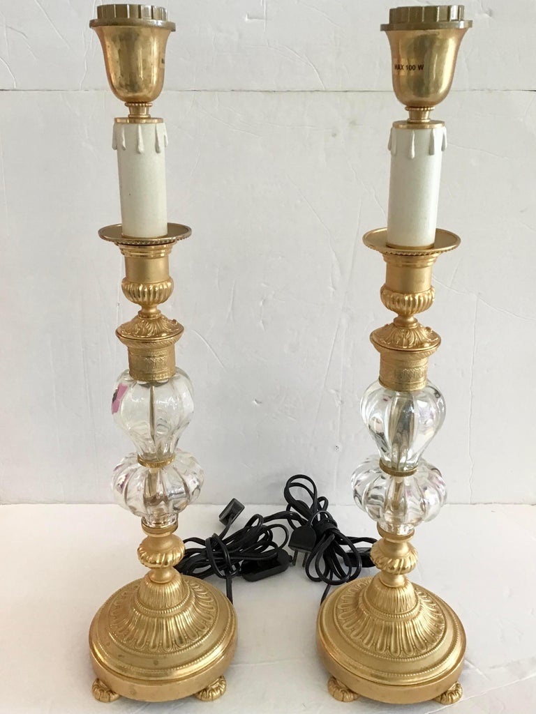 Jansen Style Gilt Bronze and Clear Glass Table Lamps, a Pair For Sale ...