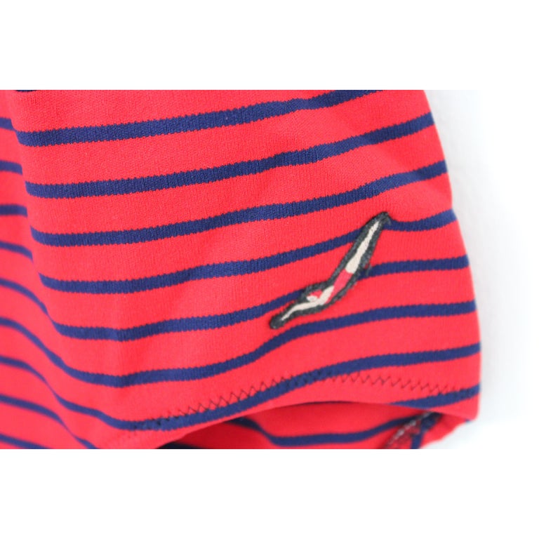 Jantzen Red Blue Pinstripe Elastic Beachwear Swimsuit 1960s at 1stDibs
