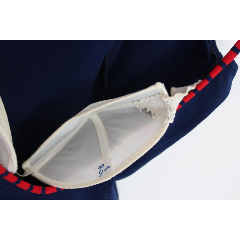 Jantzen Red Blue Pinstripe Elastic Beachwear Swimsuit 1960s at 1stDibs