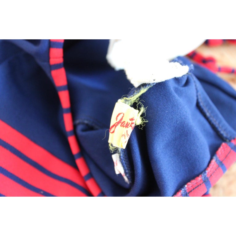Jantzen Red Blue Pinstripe Elastic Beachwear Swimsuit 1960s at 1stDibs