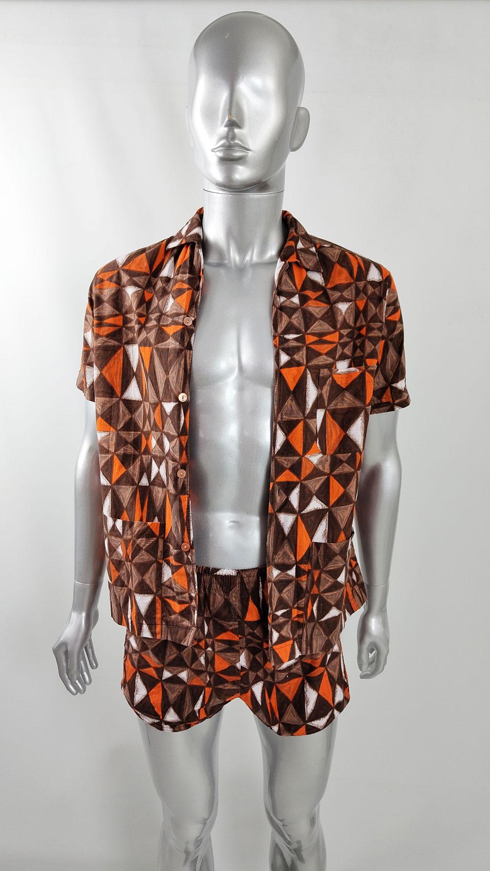 Jantzen Vintage Mens 1960s Two Piece Tiki Print Cotton Shirt and Swim ...