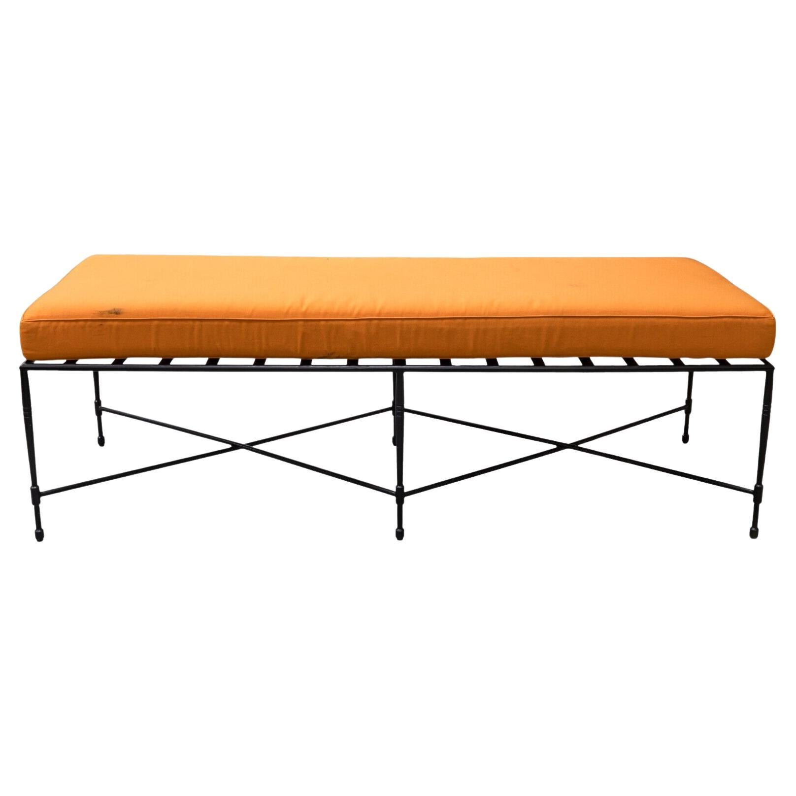 Janus Et Cie Contemporary Wrought Iron Bench with Orange Cushion For ...