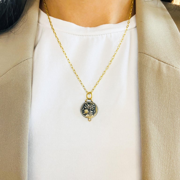 Janus God of Transitions and Dualities Coin Charm in 24k Yellow Gold ...