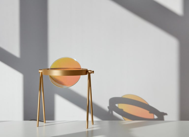 Janus Table Lamp in Brass and Blue-Orange Dichroic Glass by Trueing For ...