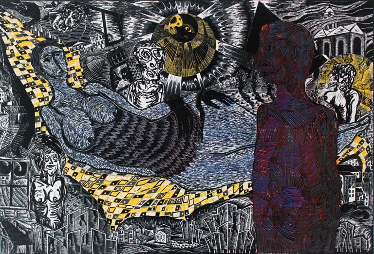 Janusz Akermann - Mine, mine - 20th Century, Colorful Figurative ...