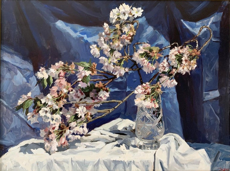 Janusz Szpyt - An apple tree blossom - Still life Oil Painting ...