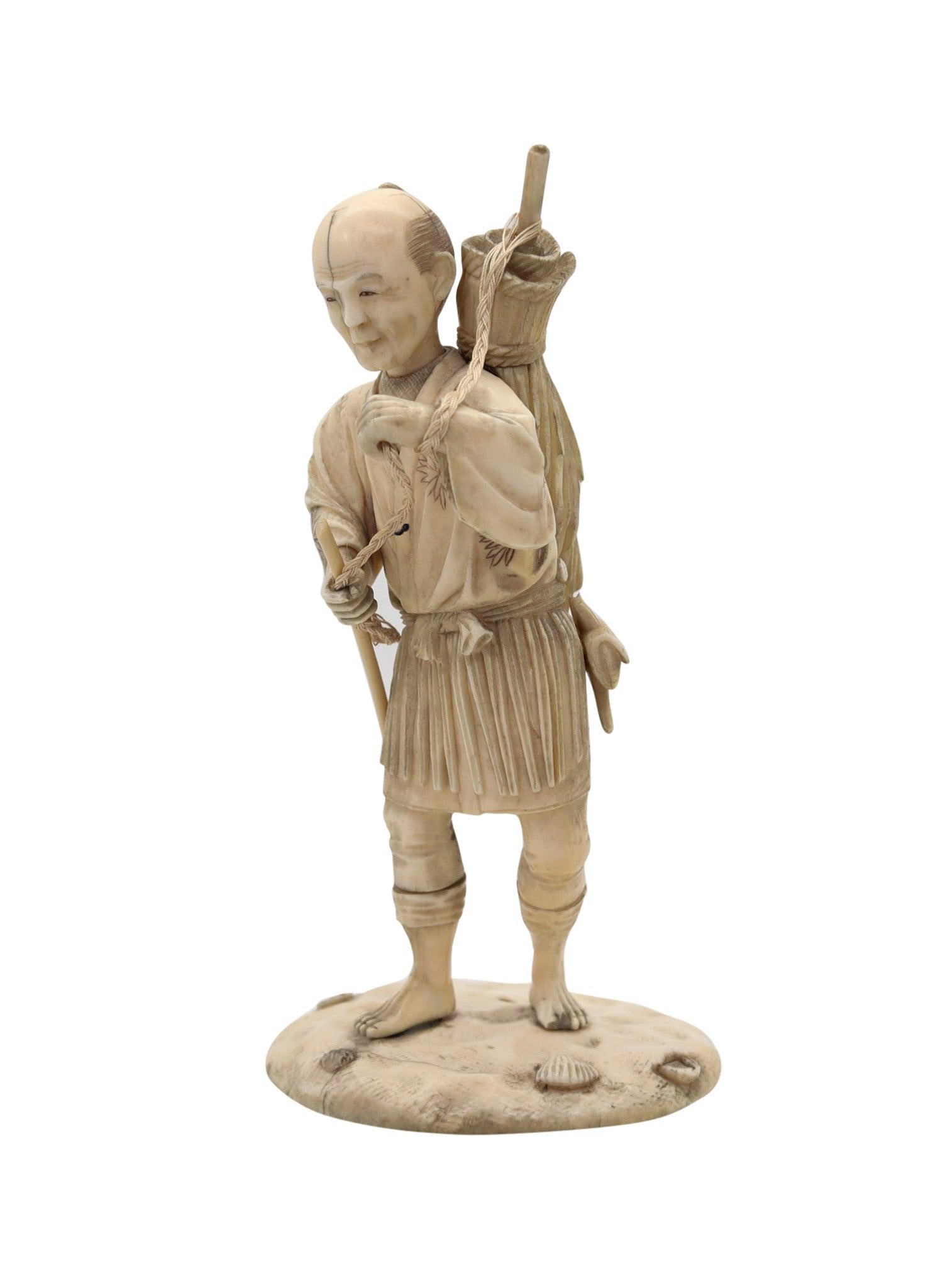 JAPAN 1900 Meiji Okimono Sculpture of a Standing Monk Carved In Ivory ...