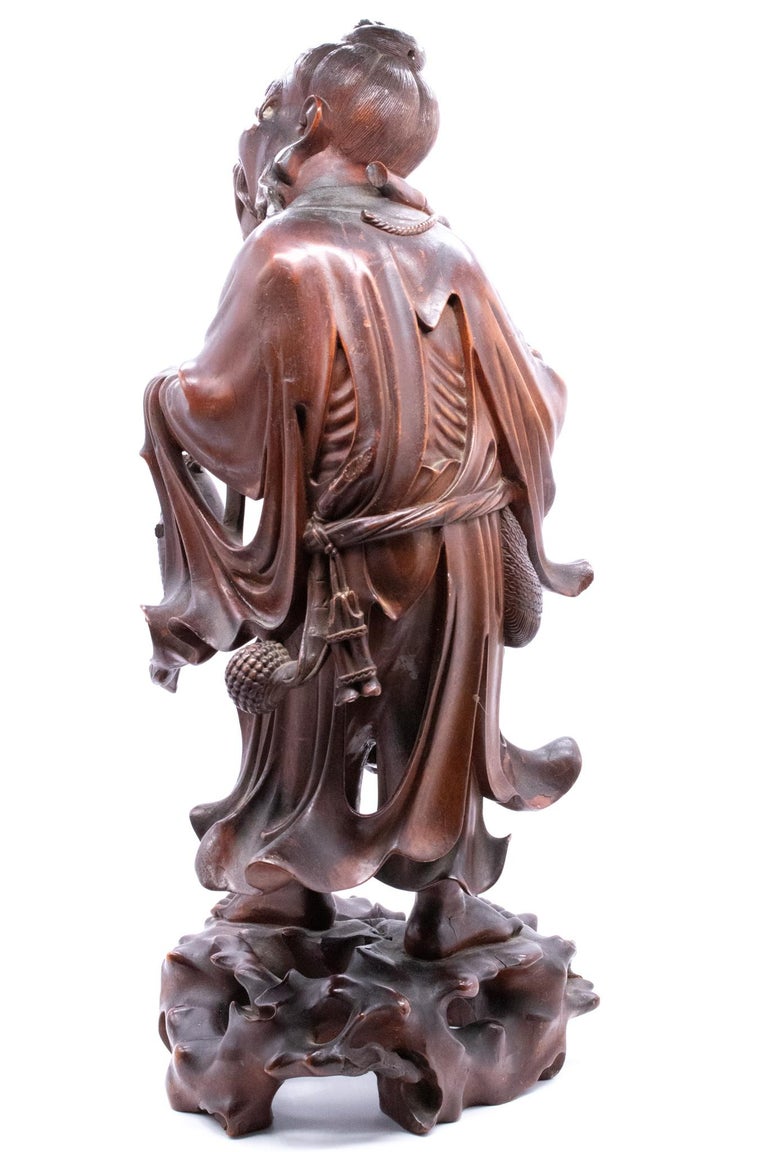 Japan 1890 Meiji Period Ebisu Sculpture in Wood Carving of an Old ...