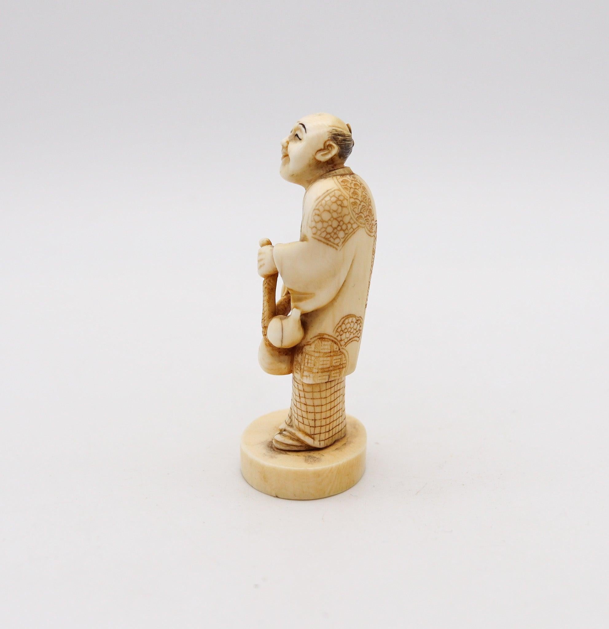 JAPAN 1900 Meiji Okimono Sculpture of a Standing Monk Carved In Ivory ...