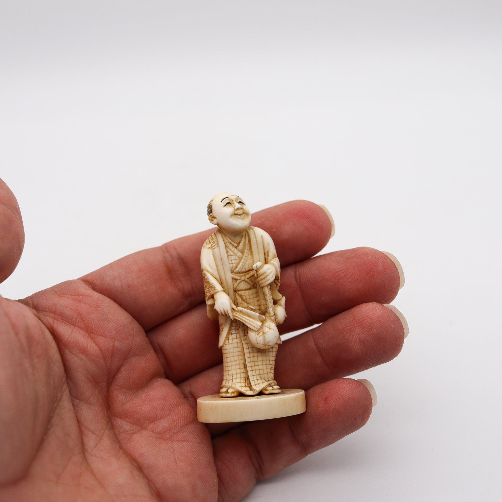 JAPAN 1900 Meiji Okimono Sculpture of a Standing Monk Carved In Ivory ...