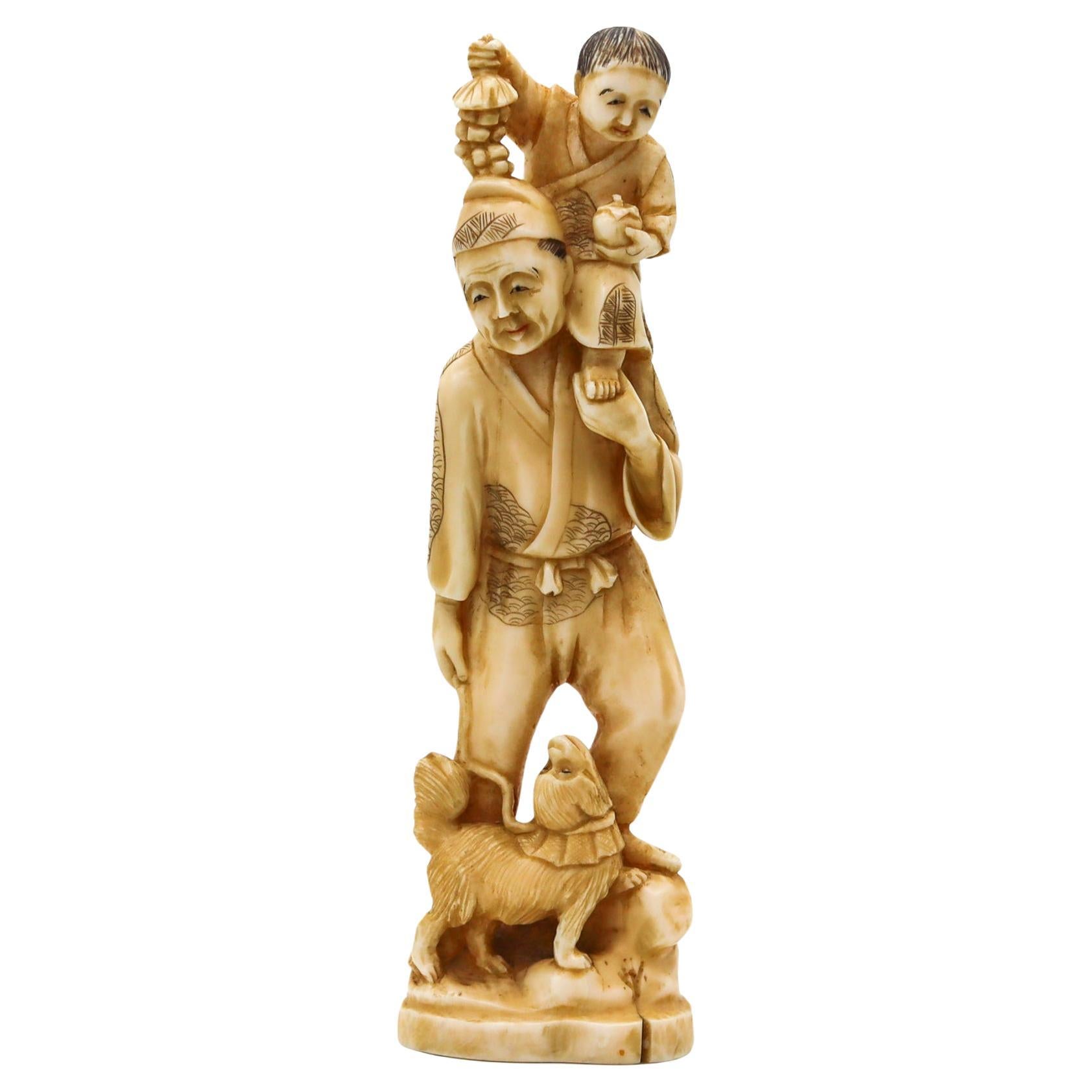 JAPAN 1900 Meiji Okimono Sculpture of a Standing Monk Carved In Ivory ...
