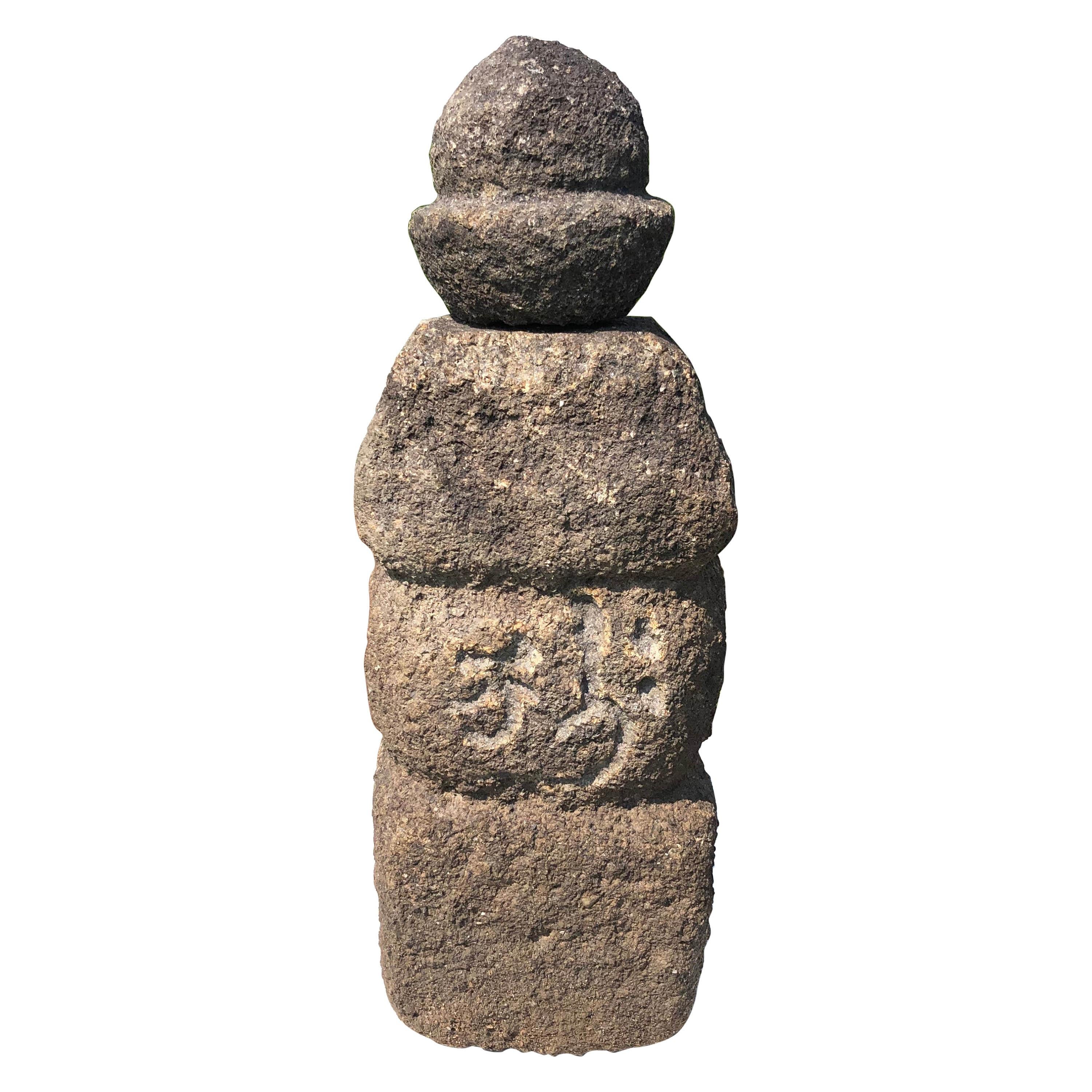 Japan Ancient Buddhist Five Elements Stone "Earth, Water, Wind, Fire ...