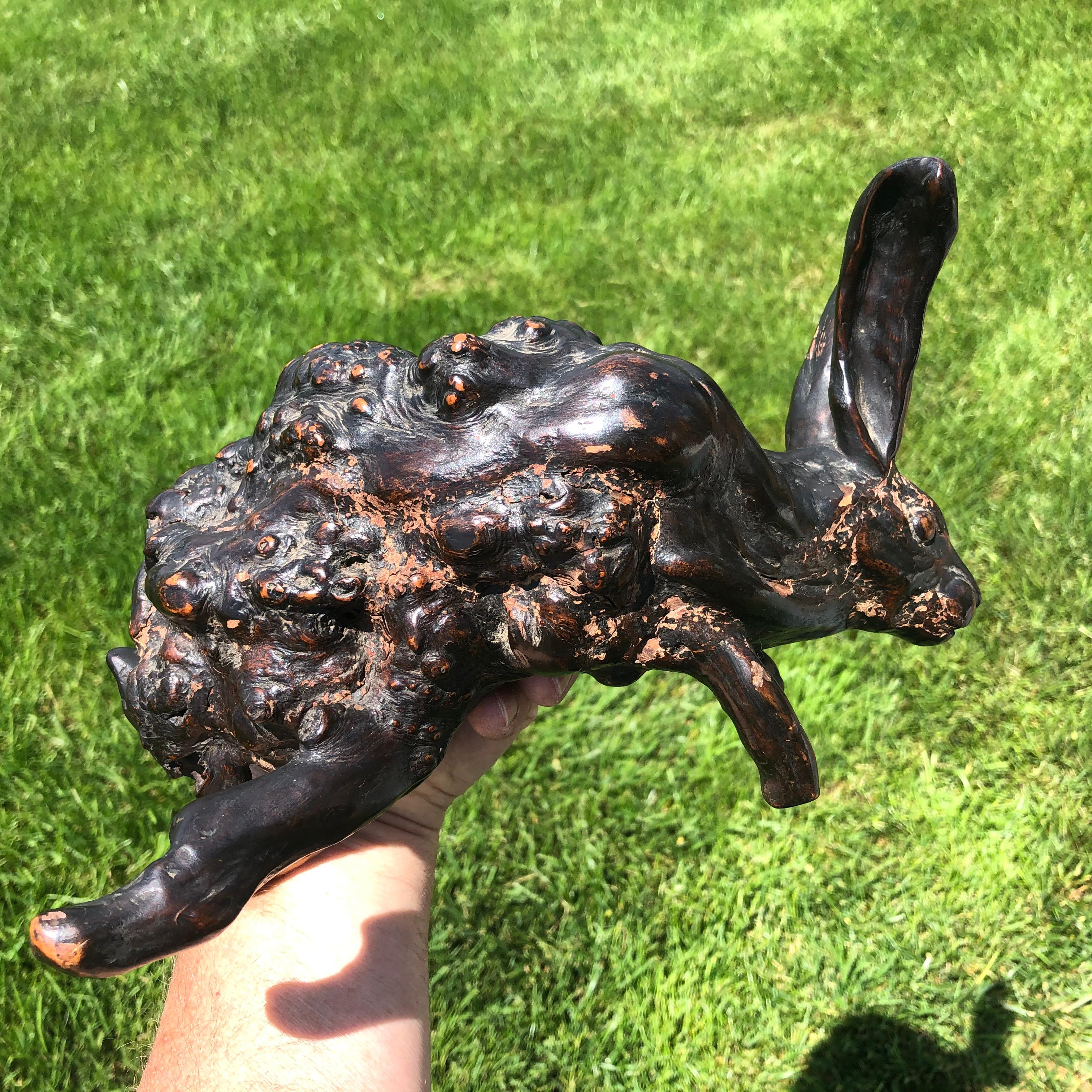 Japan Antique Natural Burl Wood "Hopping Rabbit" Usagi at 1stDibs ...