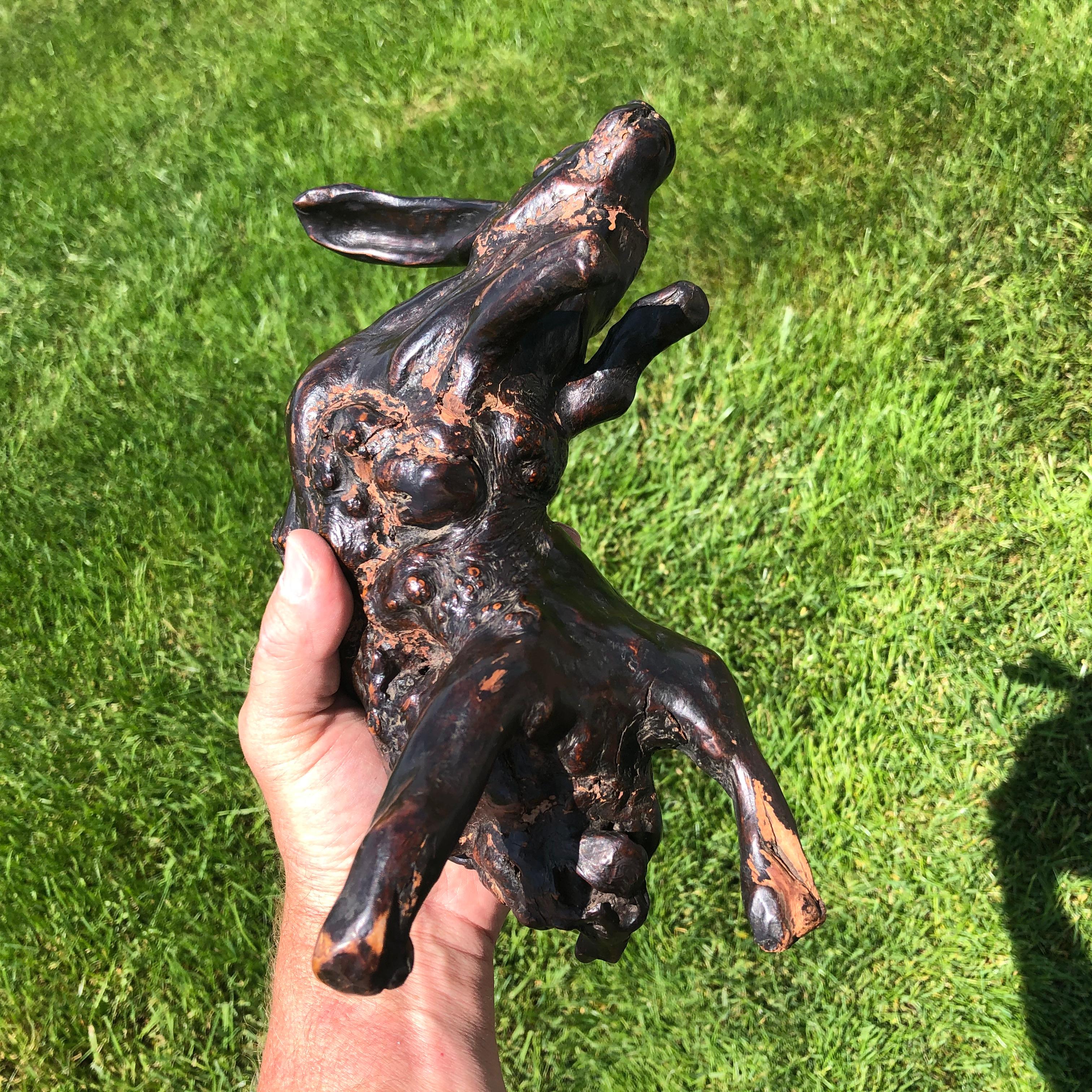 Japan Antique Natural Burl Wood "Hopping Rabbit" Usagi at 1stDibs ...