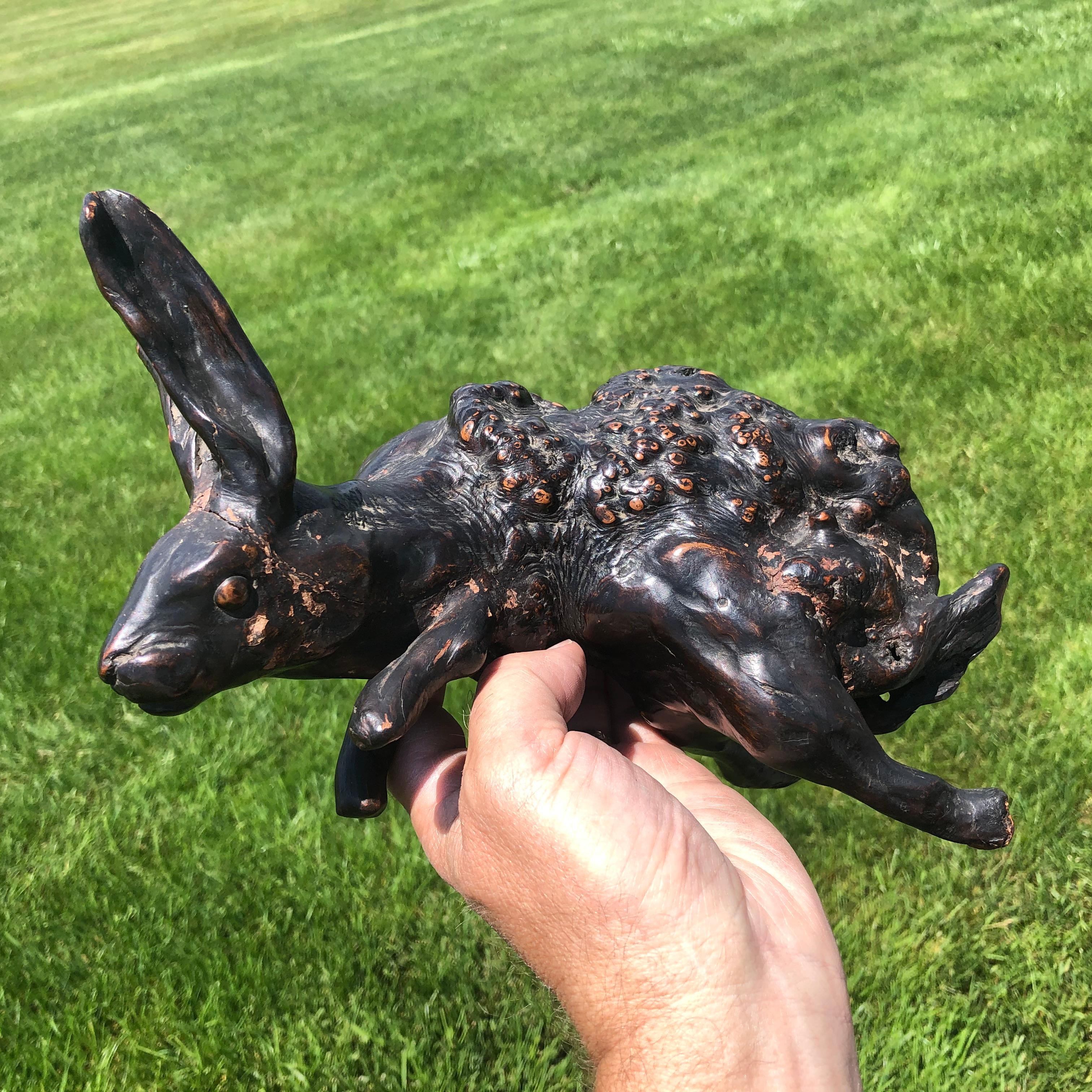 Japan Antique Natural Burl Wood "Hopping Rabbit" Usagi at 1stDibs ...