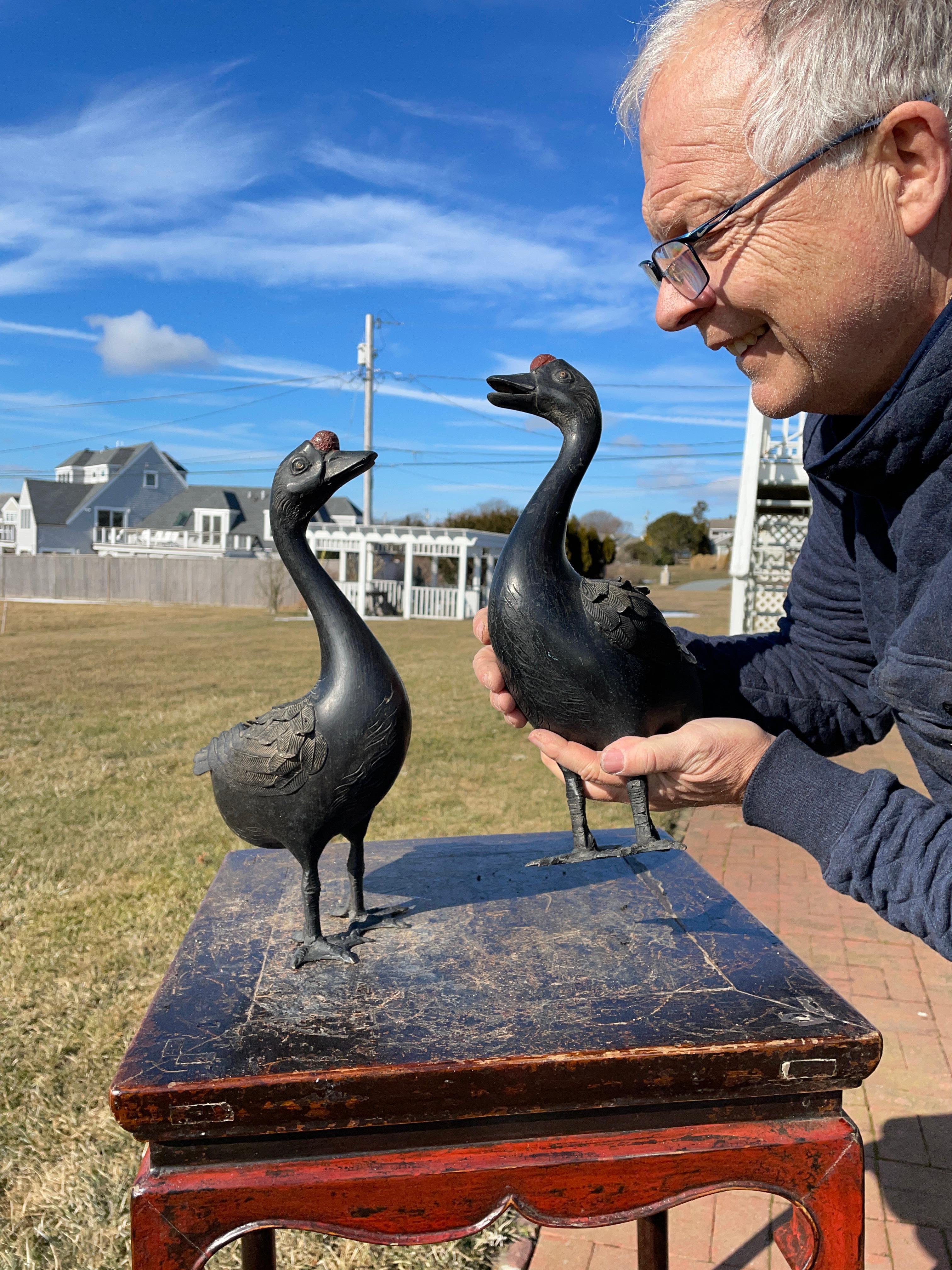 Japan Antique Pair Bronze Red Knob Geese, Beautiful Details at 1stDibs ...