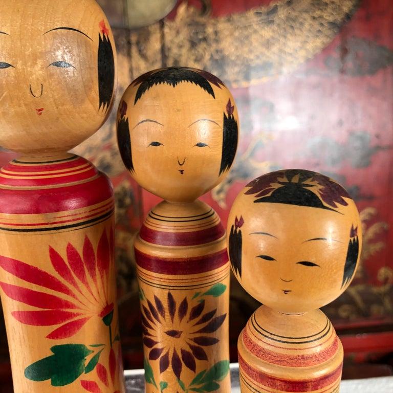 Japan Family Four Big Old Hand Painted Kokeshi Dolls, Signed For Sale ...