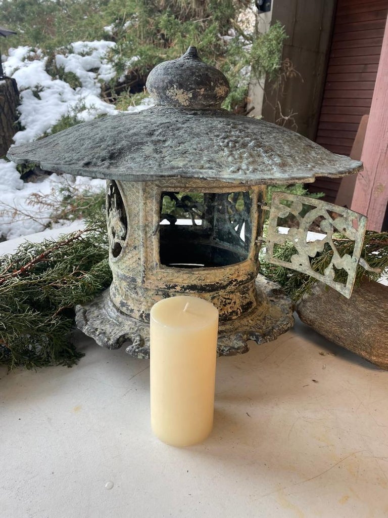 Japan Fancy Old Bronze Yukimi Bamboo and Plum Garden Lantern For Sale ...