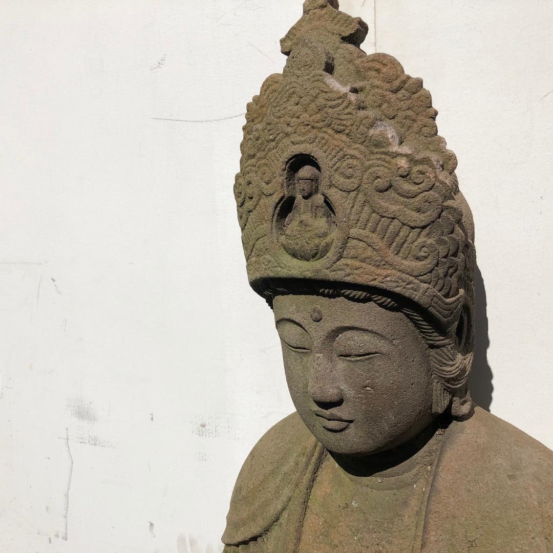 Japan Fine Antique Serene "Crown" Stone Buddha Hand Carved, good garden ...