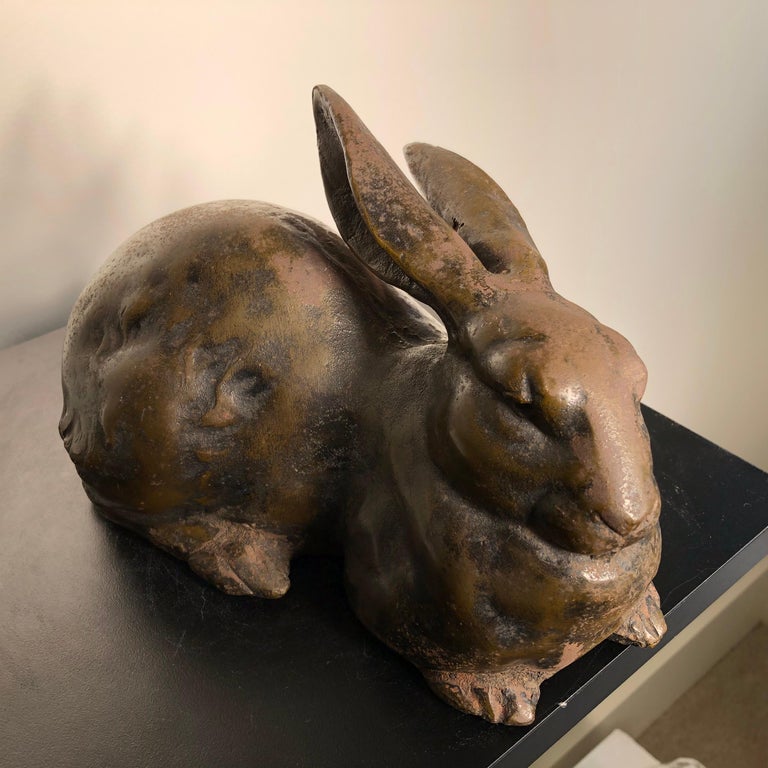 Japan Huge Antique Bronze Rabbit Usagi with Flappy Ears, Well Sculpted ...