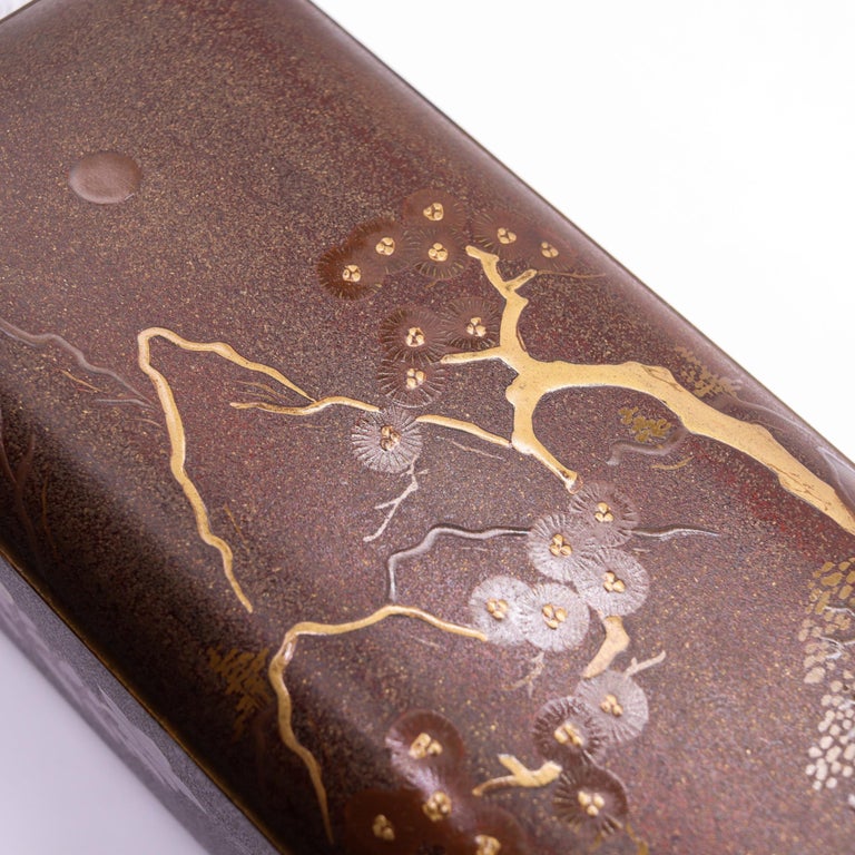 Japan Meiji Period 1890 Fubako Box Letters Lacquered Polychromate Wood ...