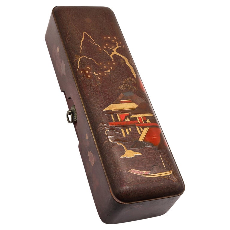 Japan Meiji Period 1890 Fubako Box Letters Lacquered Polychromate Wood ...