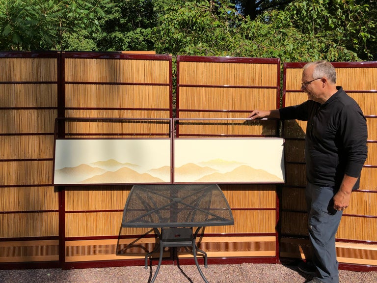 Japan Small Gold Folding Two-Panel Tea Screen "Majestic Mountainsides ...