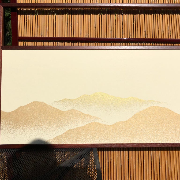 Japan Small Gold Folding Two-Panel Tea Screen "Majestic Mountainsides ...