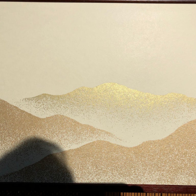 Japan Small Gold Folding Two-Panel Tea Screen "Majestic Mountainsides ...