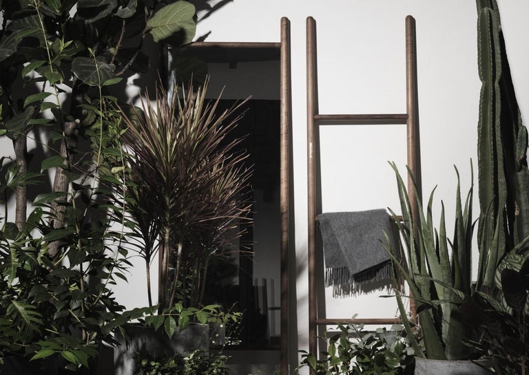 Japandi Walnut Leaning Ladder Rack For Sale at 1stDibs