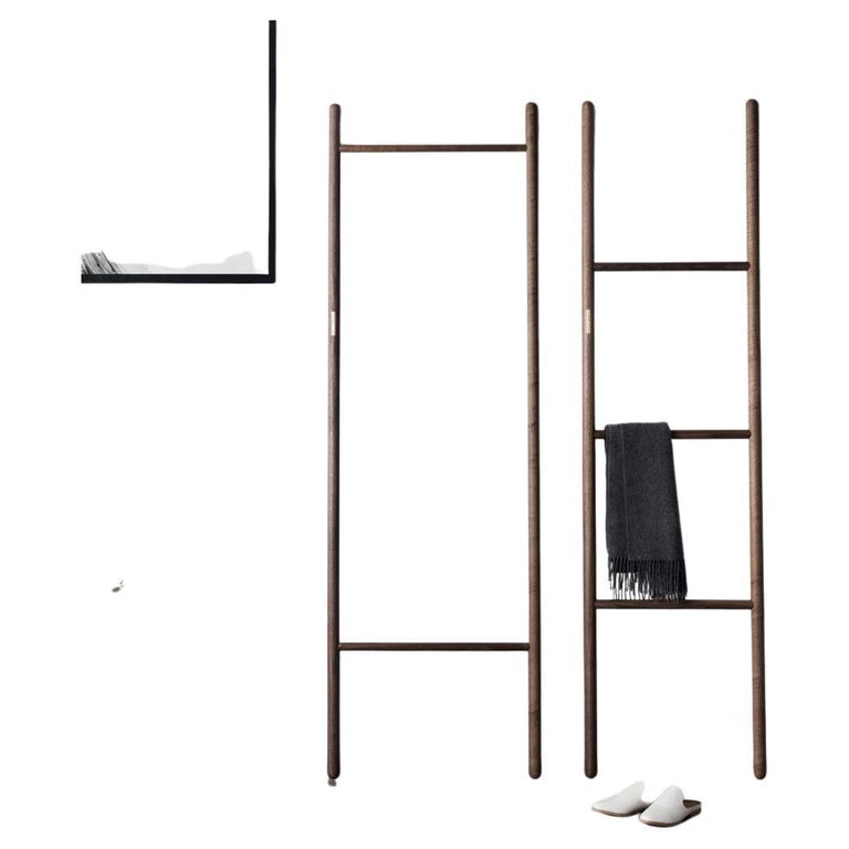 Japandi Walnut Leaning Ladder Rack For Sale at 1stDibs