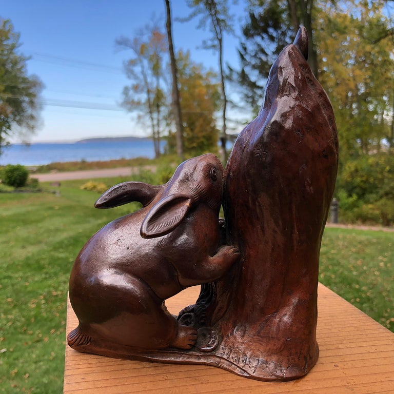 Japanese Antique "Moon Rabbit" Usagi Beautiful Eyes Unusual Pose One-of ...