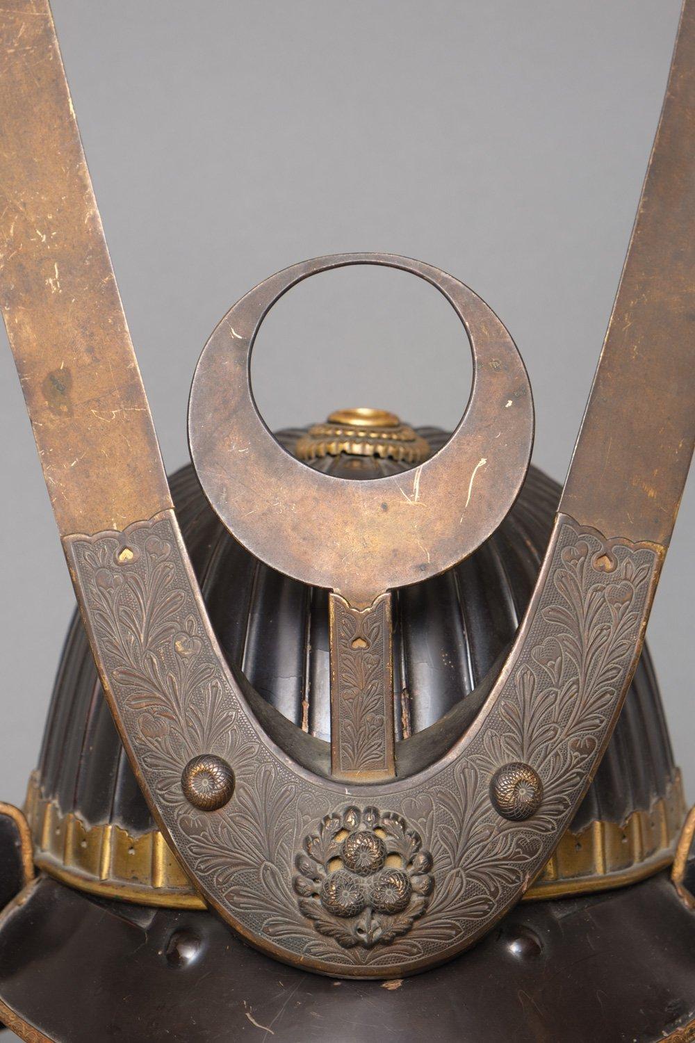 Japanese 18th-Century Black Lacquer Suji'kabuto 'Samurai Helmet' with Maedate For Sale at ...