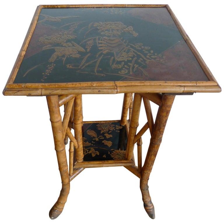 Japanese 1940s Bamboo Side Table with Painted Inlay on Both Table Top ...