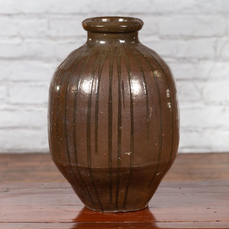 Japanese 19th Century Brown Glazed Tamba Tachikui Ware Pottery with ...