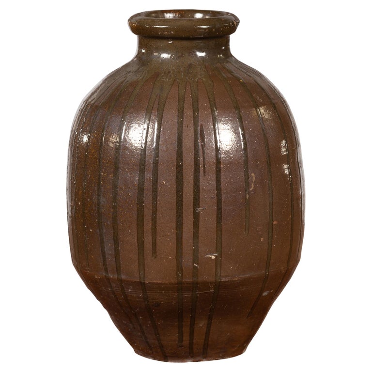 Japanese 19th Century Brown Glazed Tamba Tachikui Ware Pottery with ...