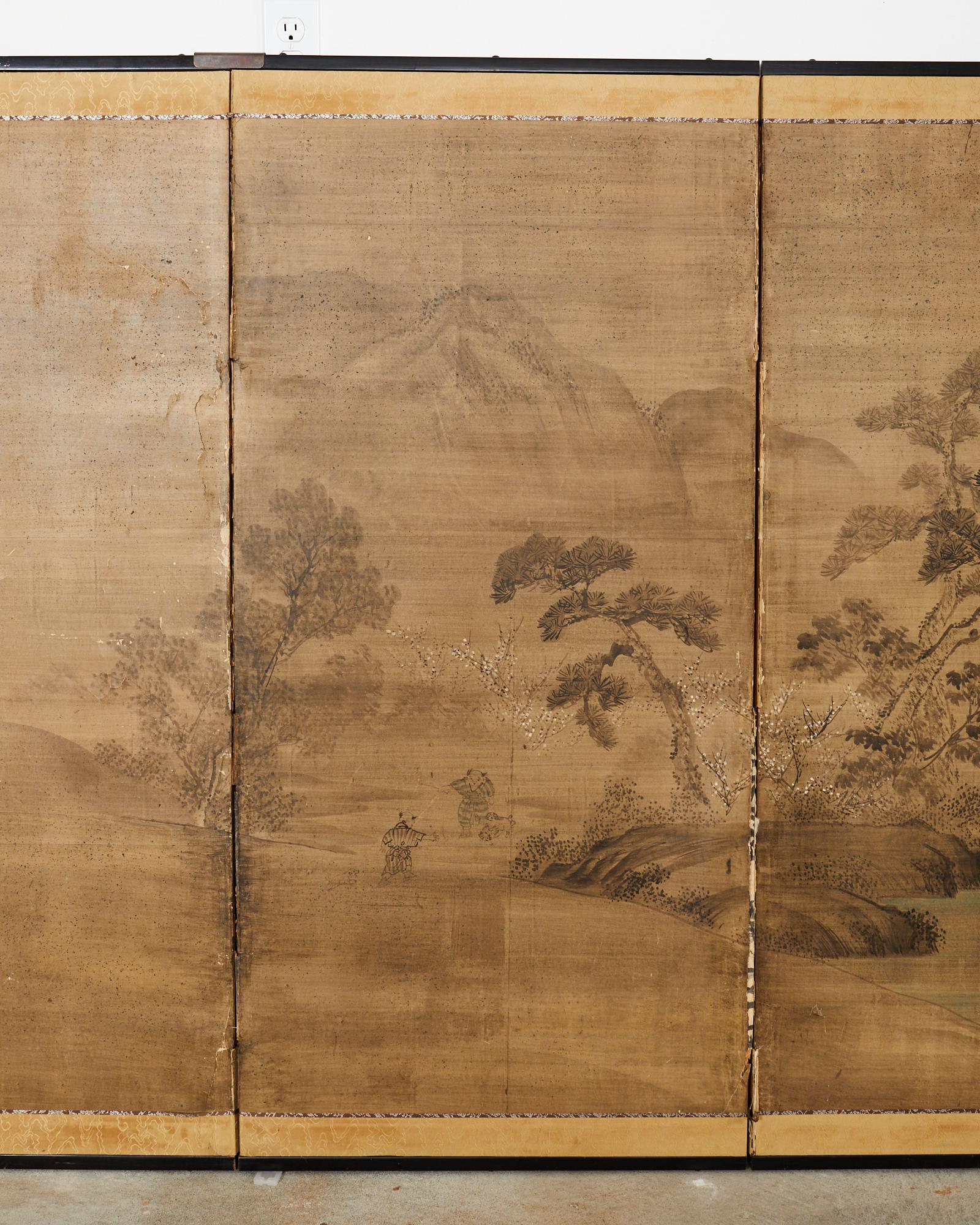 Japanese 19th Century Meiji Six Panel Screen Peasant Landscape For Sale ...