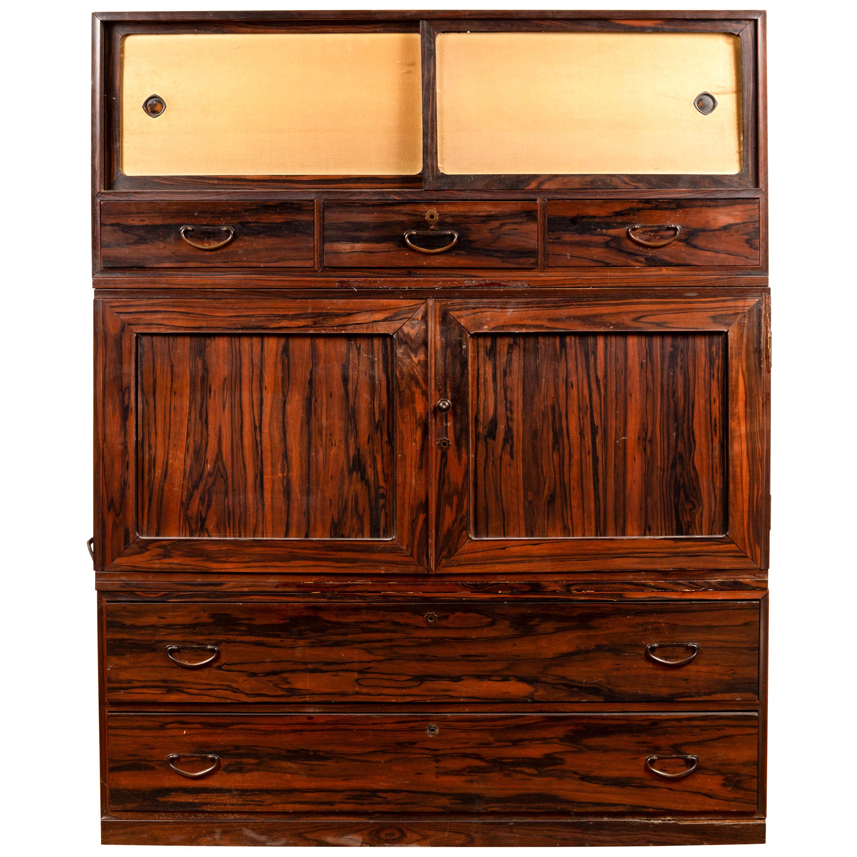 Japanese Meiji Period Kiri Wood Kimono Storage Cabinet with Doors and ...