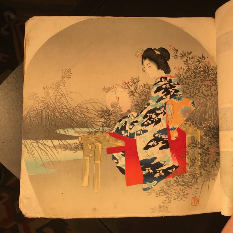 Japanese 89 Antique Brilliant Color Woodblock Fan Prints Immediately ...