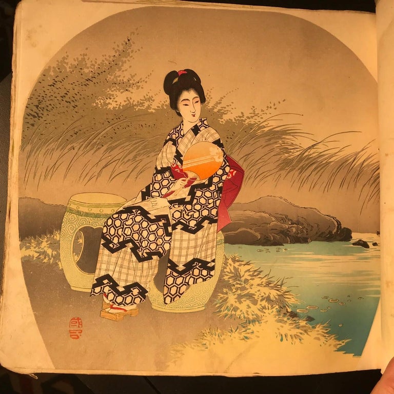 Japanese 89 Antique Brilliant Color Woodblock Fan Prints Immediately ...