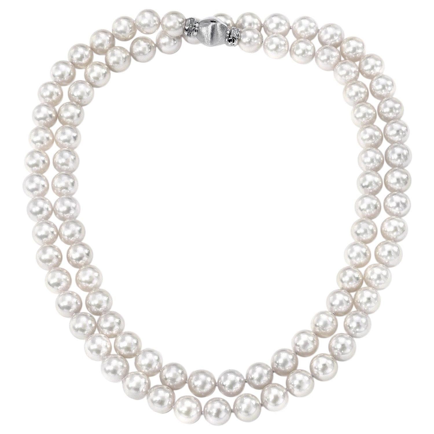 Japanese Akoya Cultured Pearl Yellow Gold Tassel Drop Necklace at 1stDibs