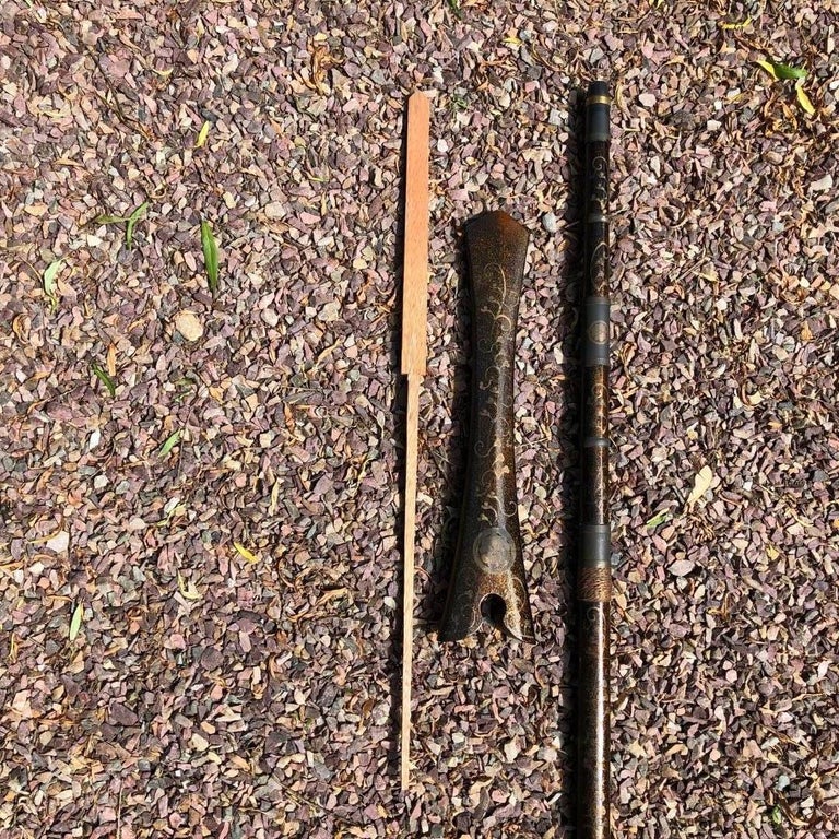 Japanese Antique Black and Gold Lacquer Samurai Spear Yari Edo Rare ...
