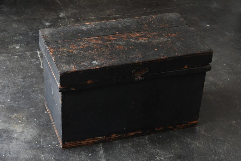 Japanese Antique Black Wooden Box/1800-1900/Coffee Table/Mingei Storage ...