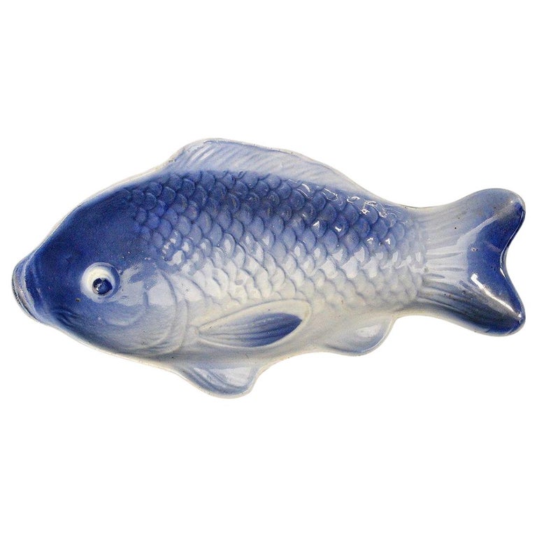 Japanese Antique Blue and White Fish Serving Plates with Fine Details ...